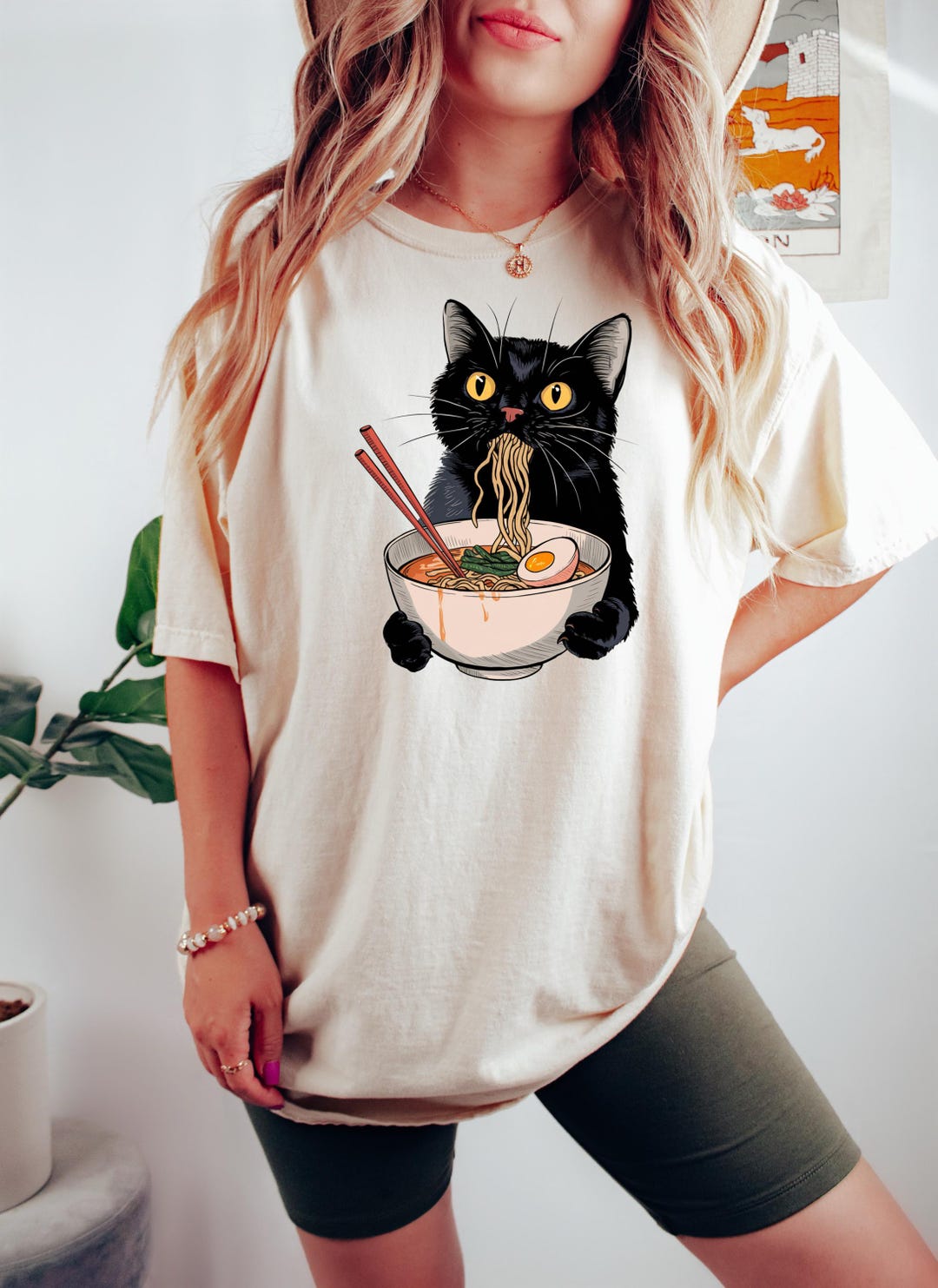 Black Cat Eating Ramen Noodle Shirt, Funny Foodie Cat Tee, Noodle Lover ...