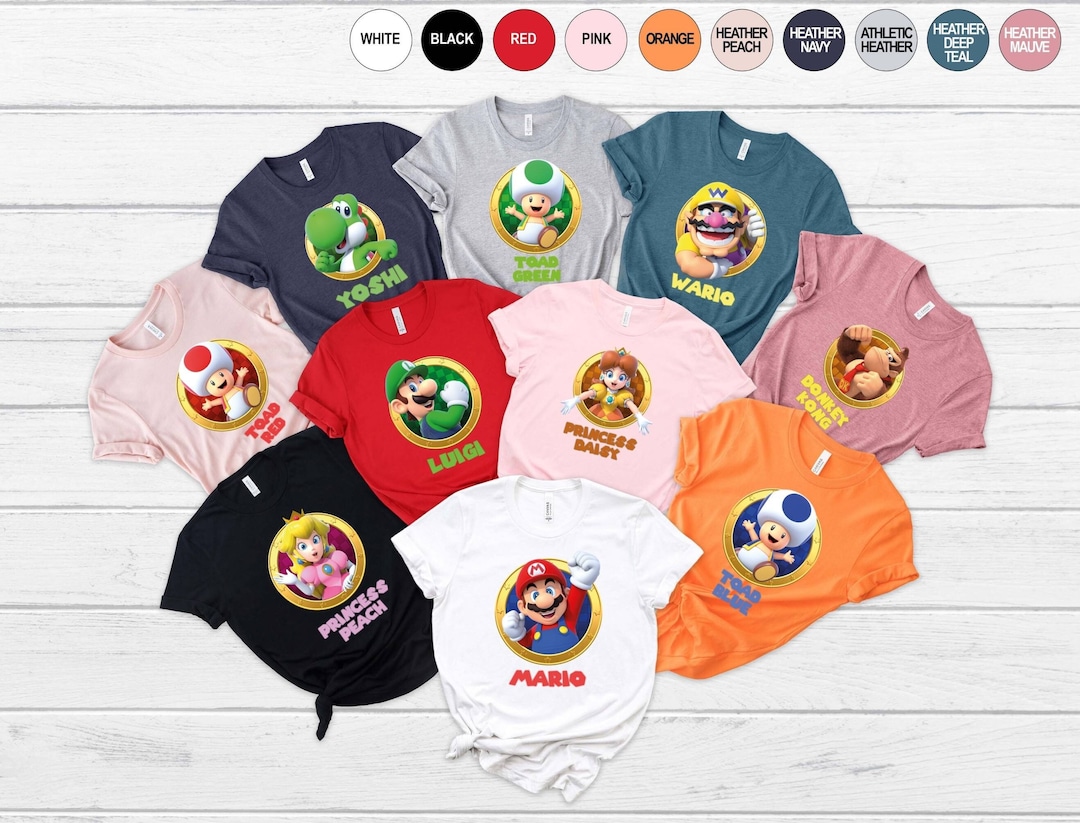 Super Mario Characters T-shirt, Mario Luigi Rosalina Princess Peach ...