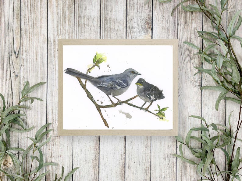 Nursery Art Texas Mockingbird Watercolor Print 8"x10" L Kids Room Decor ...
