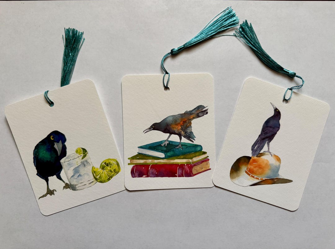 Texas Style Watercolor Grackle Bookmarks, Set of 3, Unique Gift - Etsy
