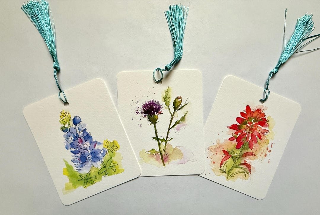 Texas Style Wildflower Watercolor Bookmarks, Set of 3, Unique Gift - Etsy