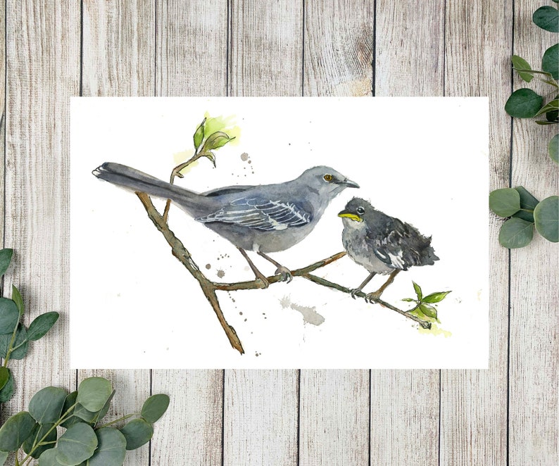 Nursery Art Texas Mockingbird Watercolor Print 8"x10" L Kids Room Decor ...