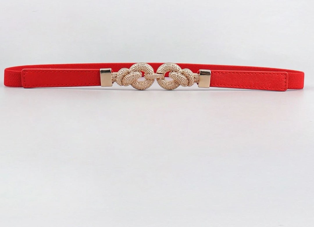 Red Stretch Belt, Gold Buckle Belt, Red Skinny Belt, Red Casual Belt - Etsy