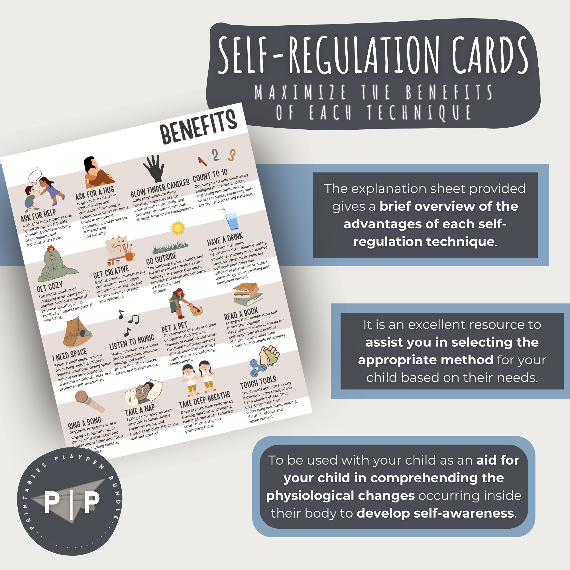 Calm Down Cards: Self-regulation Techniques for Kids (digital Download ...