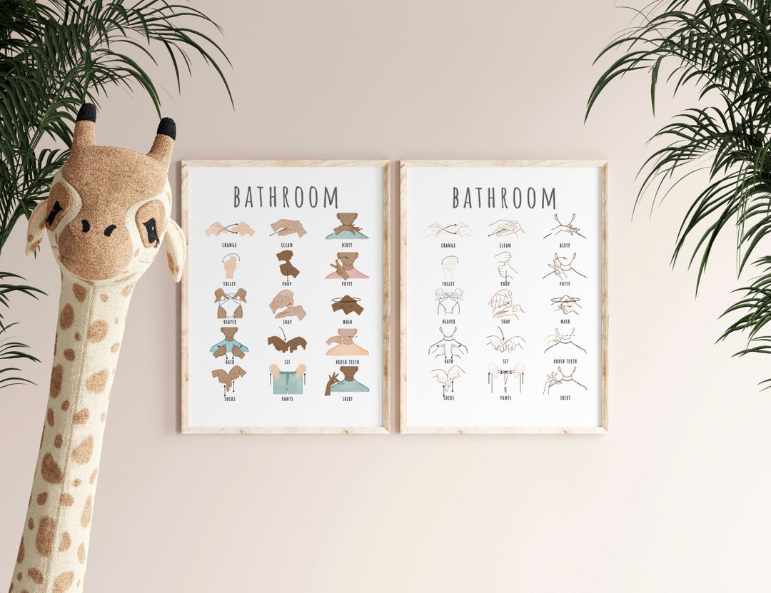 Bathroom Set of 2 Baby Sign Language Print Starting ASL Signs Printable ...