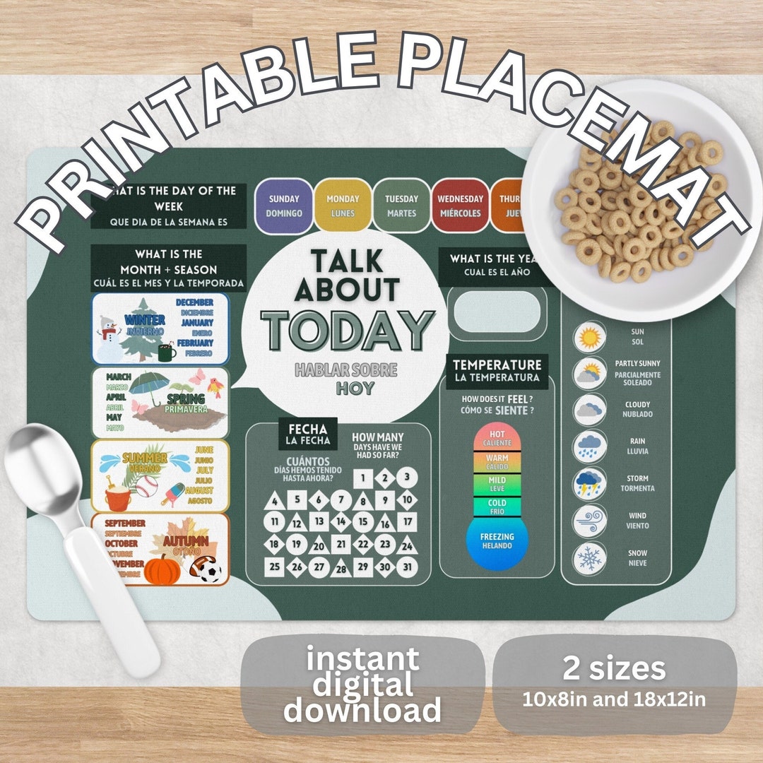 Bilingual Learning Placemat: English Spanish Calendar (digital Download ...