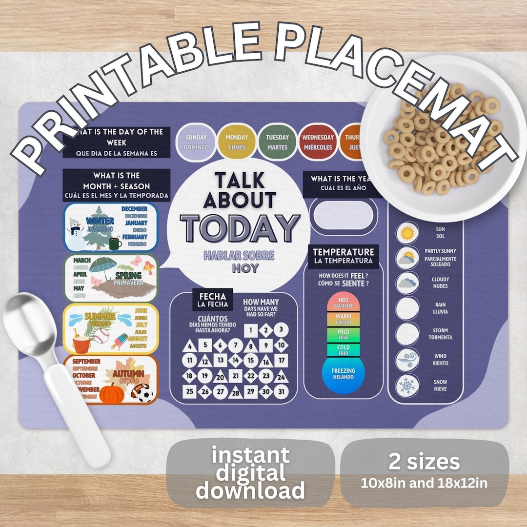 Bilingual Learning Placemat: Kids Daily Calendar (digital Download) - Etsy