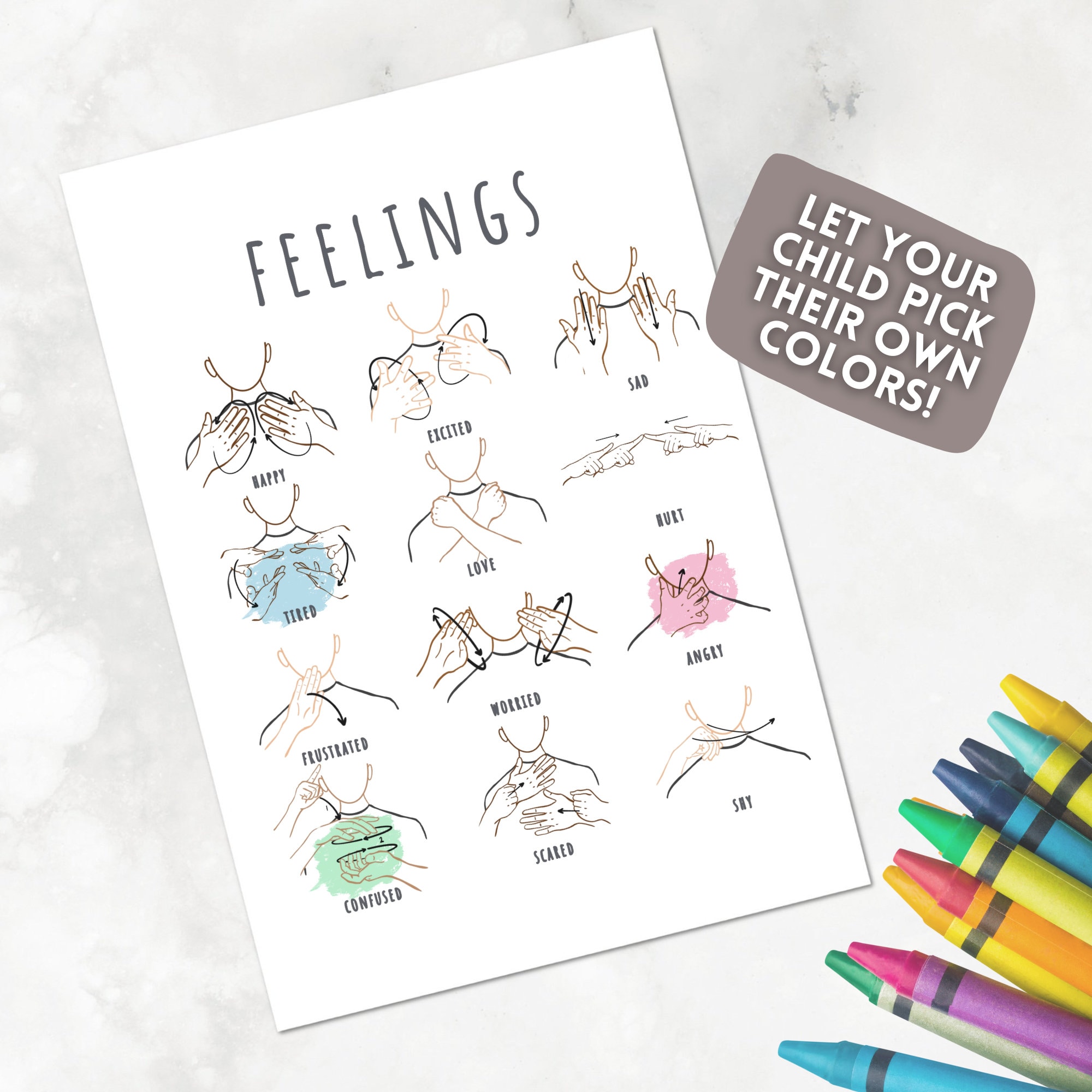 Set of 2 Feelings and Emotions Baby Sign Language Print Starting ASL ...