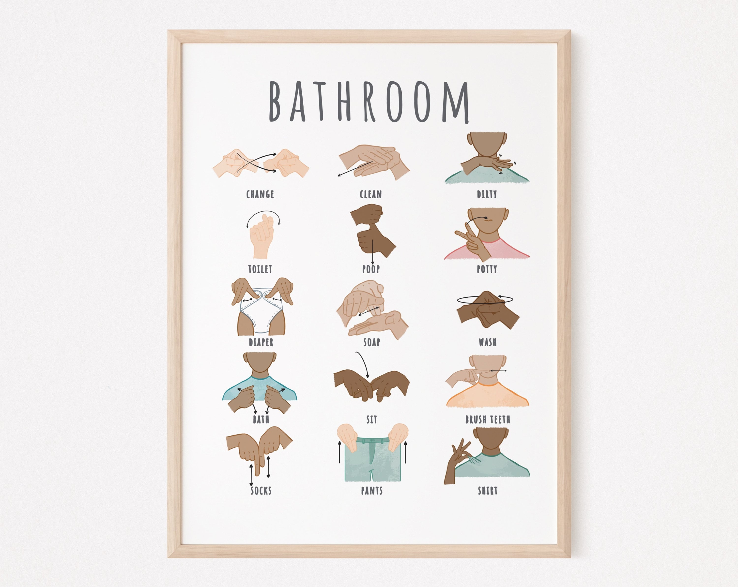 Bathroom Set of 2 Baby Sign Language Print Starting ASL Signs Printable ...