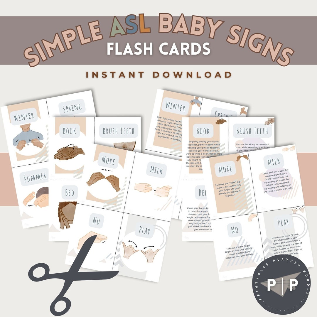ASL Flash Cards Printable Baby Toddler Kids Prints Education Poster ...