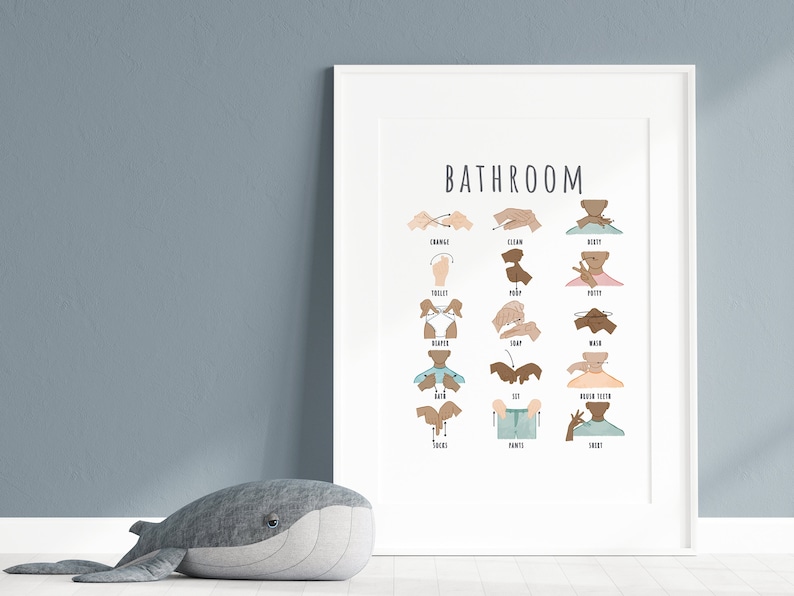 Bathroom Set of 2 Baby Sign Language Print Starting ASL Signs Printable ...
