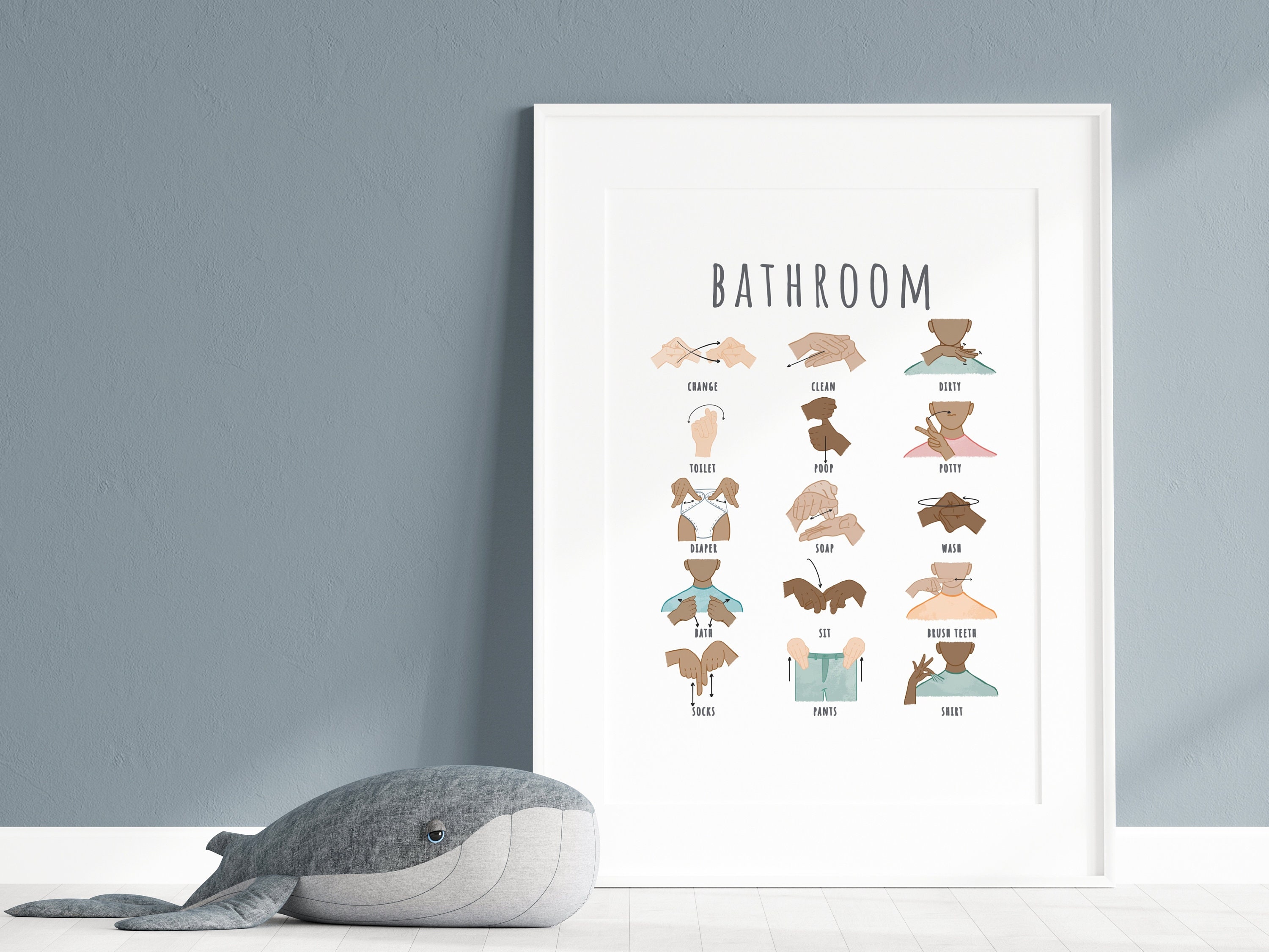 Bathroom Set of 2 Baby Sign Language Print Starting ASL Signs Printable ...