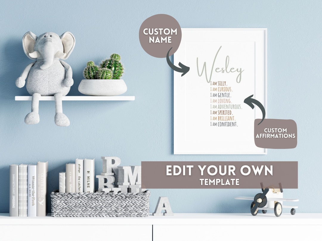 Personalized Name and Affirmations Print Template I AM Custom Simple ...