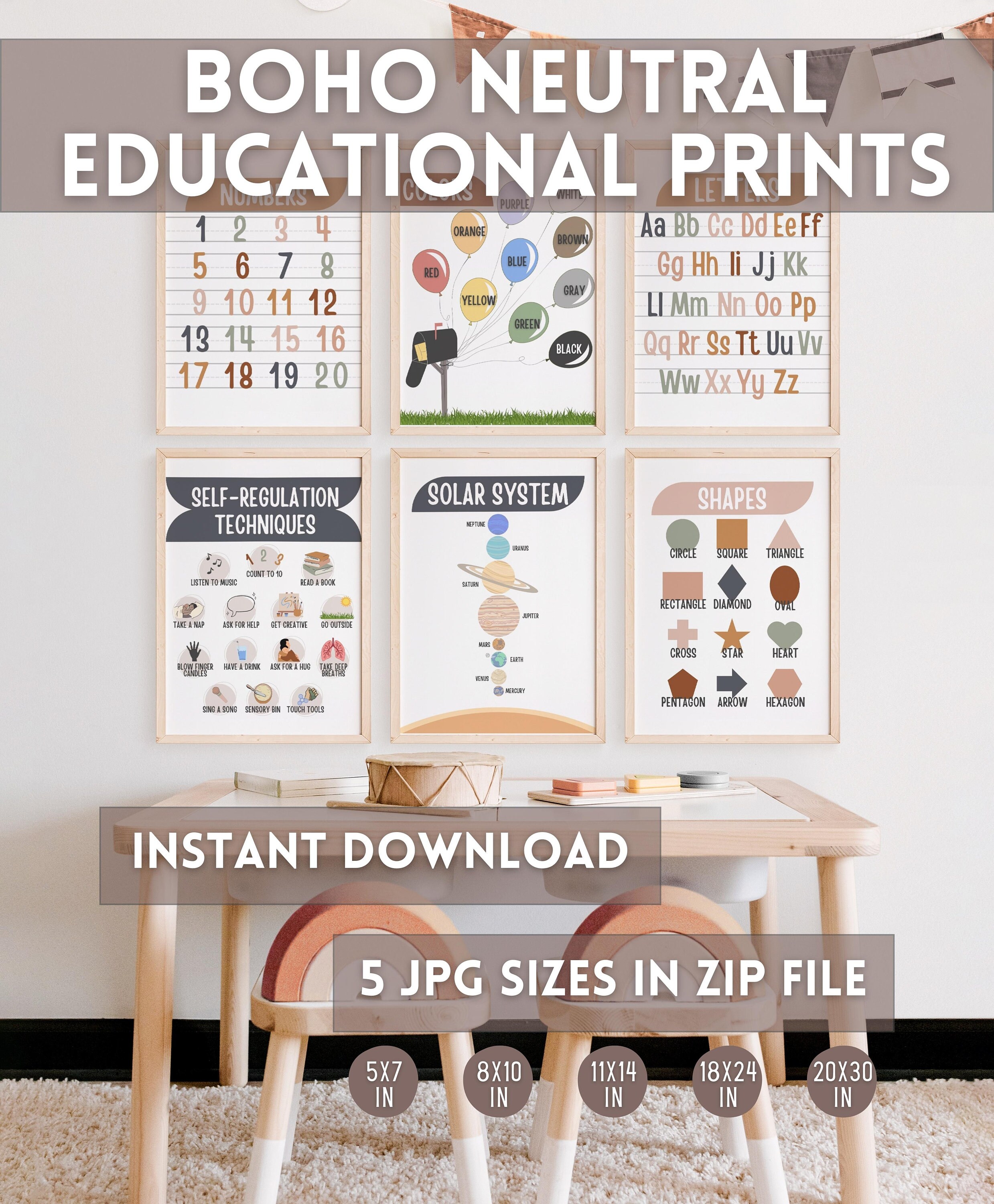 Educational Posters Set of 22 Simple Neutral Prints Montessori Kids ...