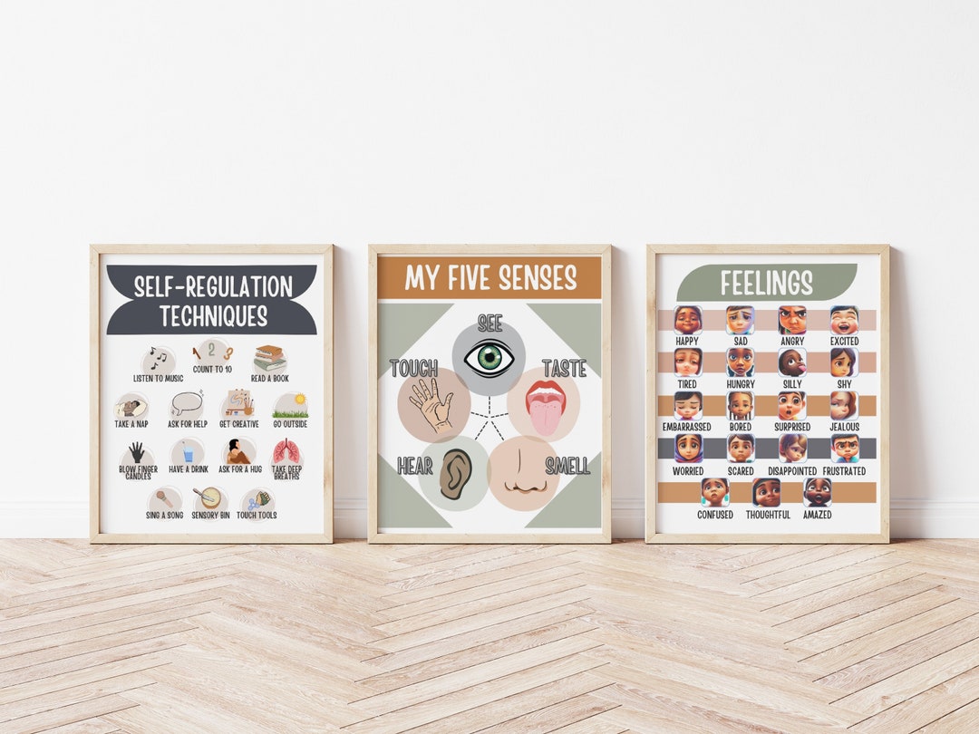 Simple Five Senses Feelings Posters Self-regulation Technique Calm ...