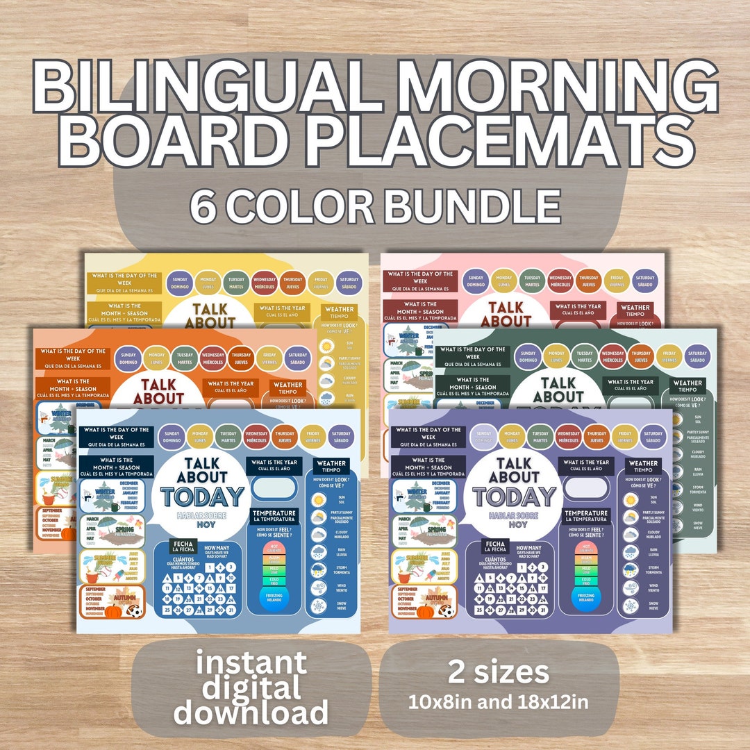Morning Board Placemat Bundle PRINTABLE Bilingual Spanish English Kids ...