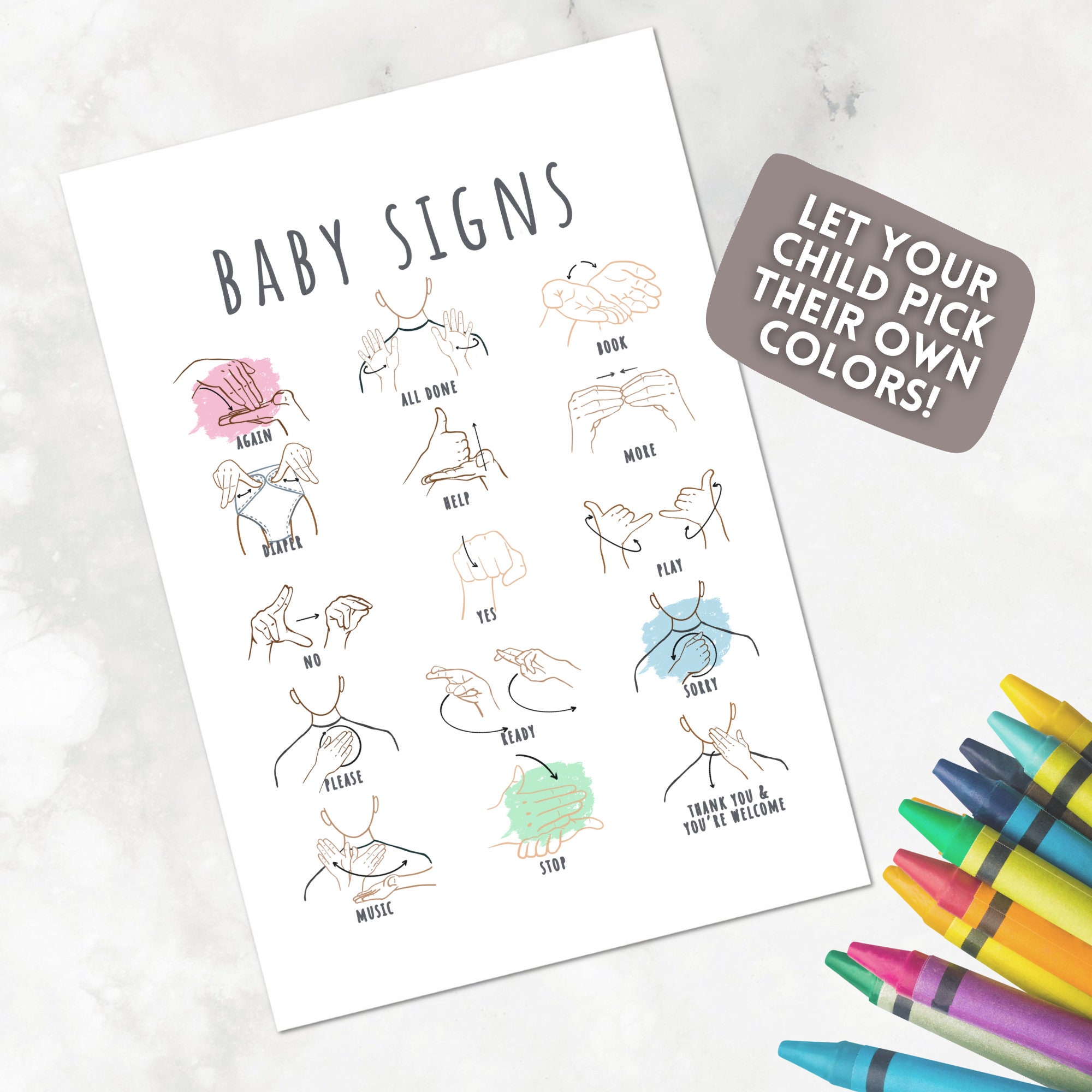 ASL Baby Signs Printable: Education Posters, Classroom Decor (digital ...
