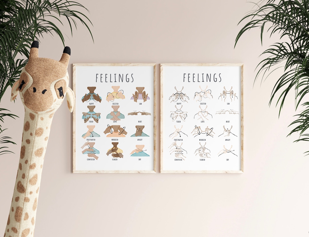 Set of 2 Feelings and Emotions Baby Sign Language Print Starting ASL ...