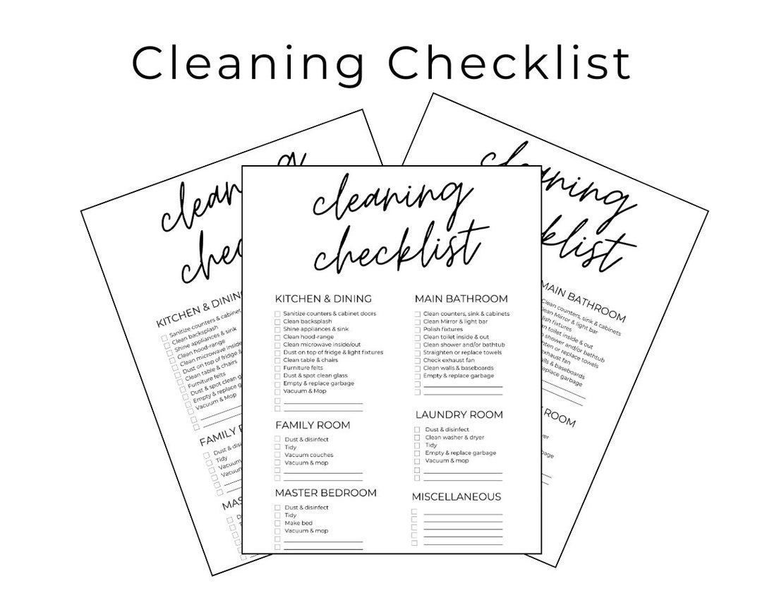 Printable Cleaning Checklist, Minimalist Cleaning Checklist, Cleaning ...