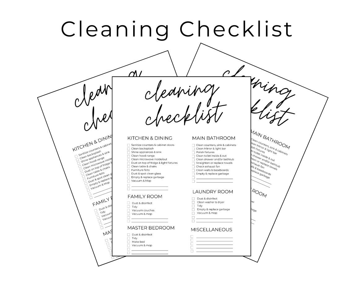 Printable Cleaning Checklist, Minimalist Cleaning Checklist, Cleaning ...