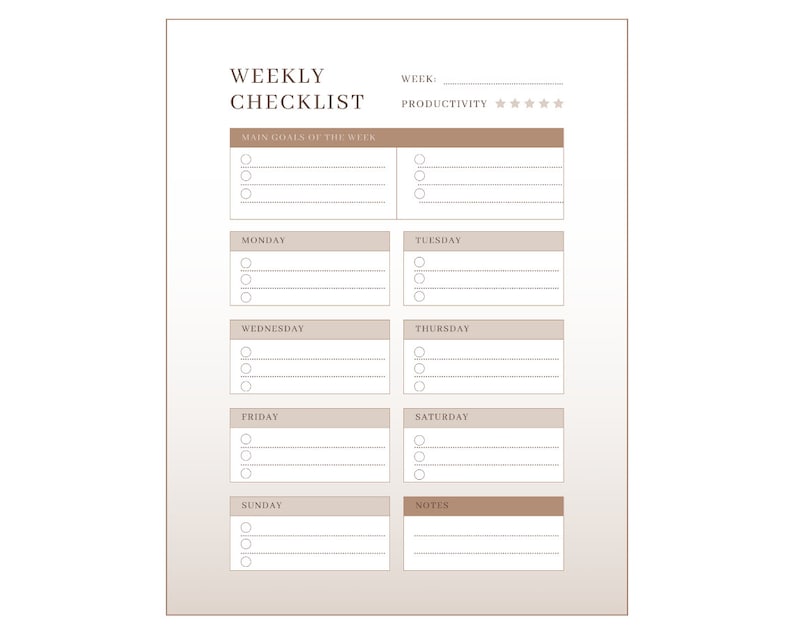 Printable Weekly Check List - Etsy