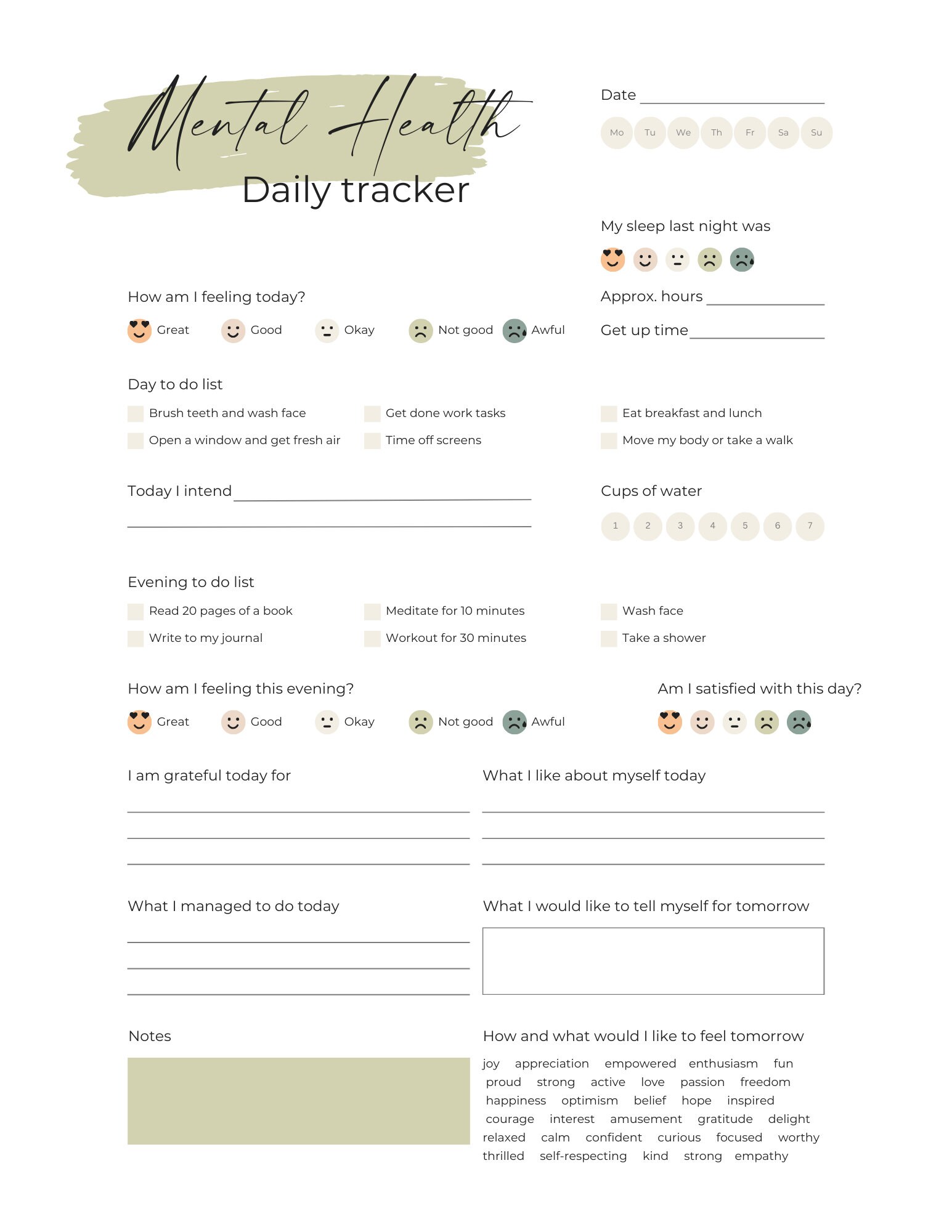 Mental Health Tracker | Digital Download - Etsy