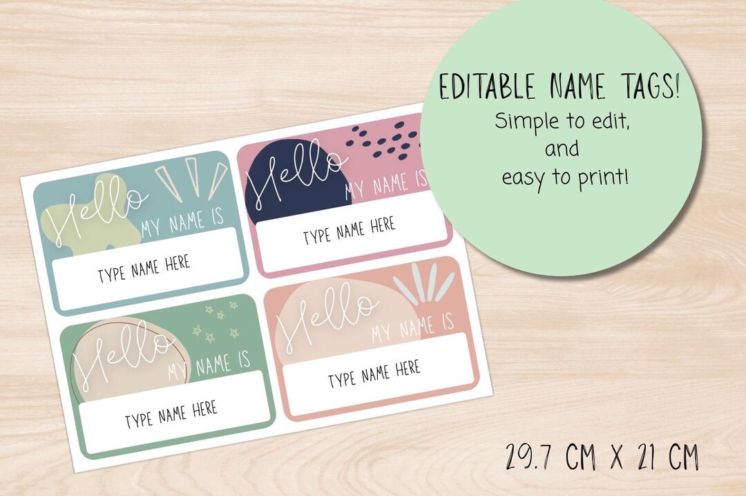 Editable Pastel Name Tags Template | Back to School (digital Download ...