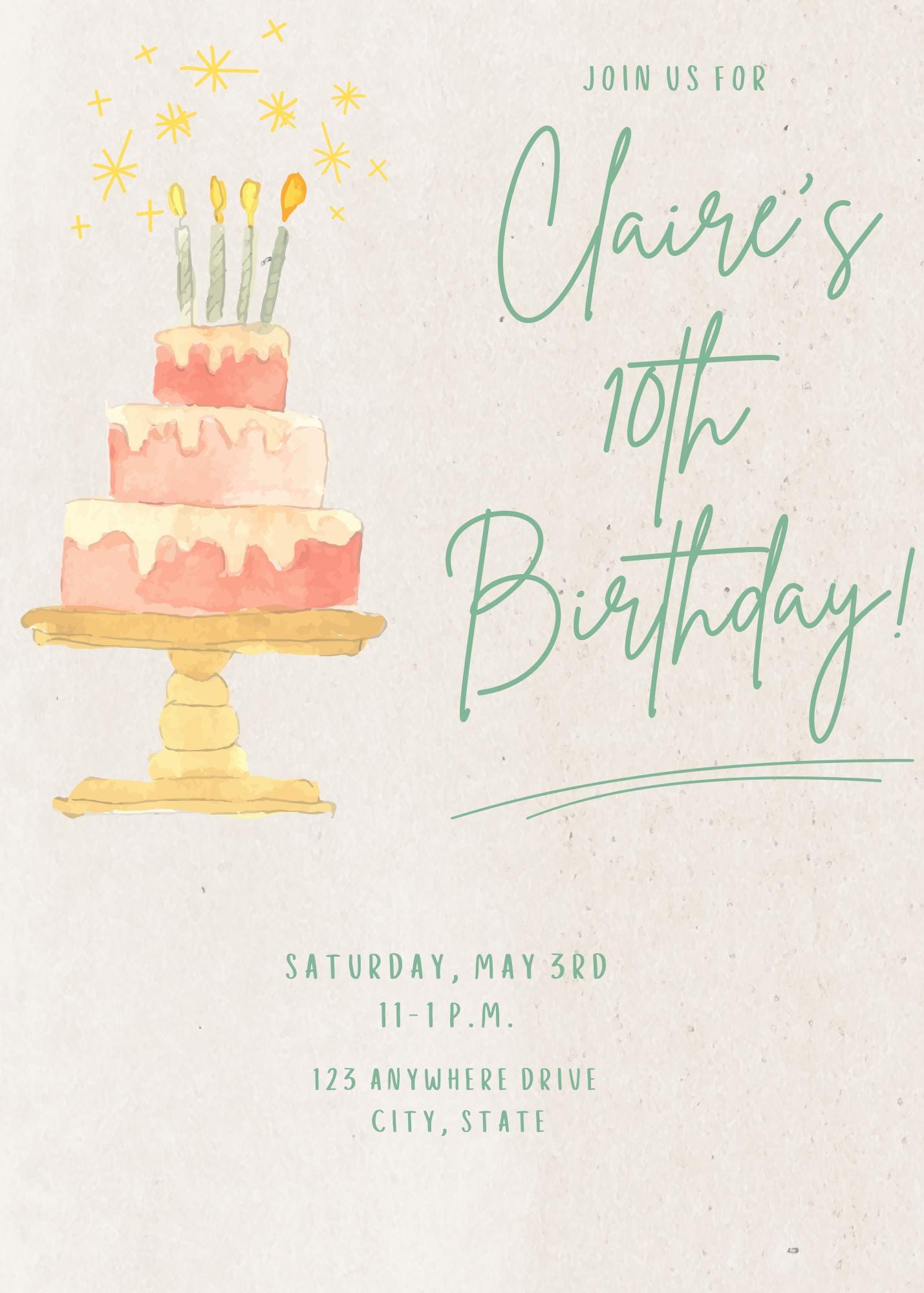 Editable Birthday Invitation | Birthday Cake | Neutral | Candles | DIY ...