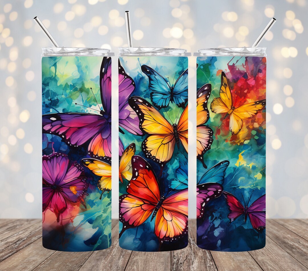 Alcohol Ink Colorful Butterflies Tumbler Wrap 20 Oz Skinny Tumbler ...