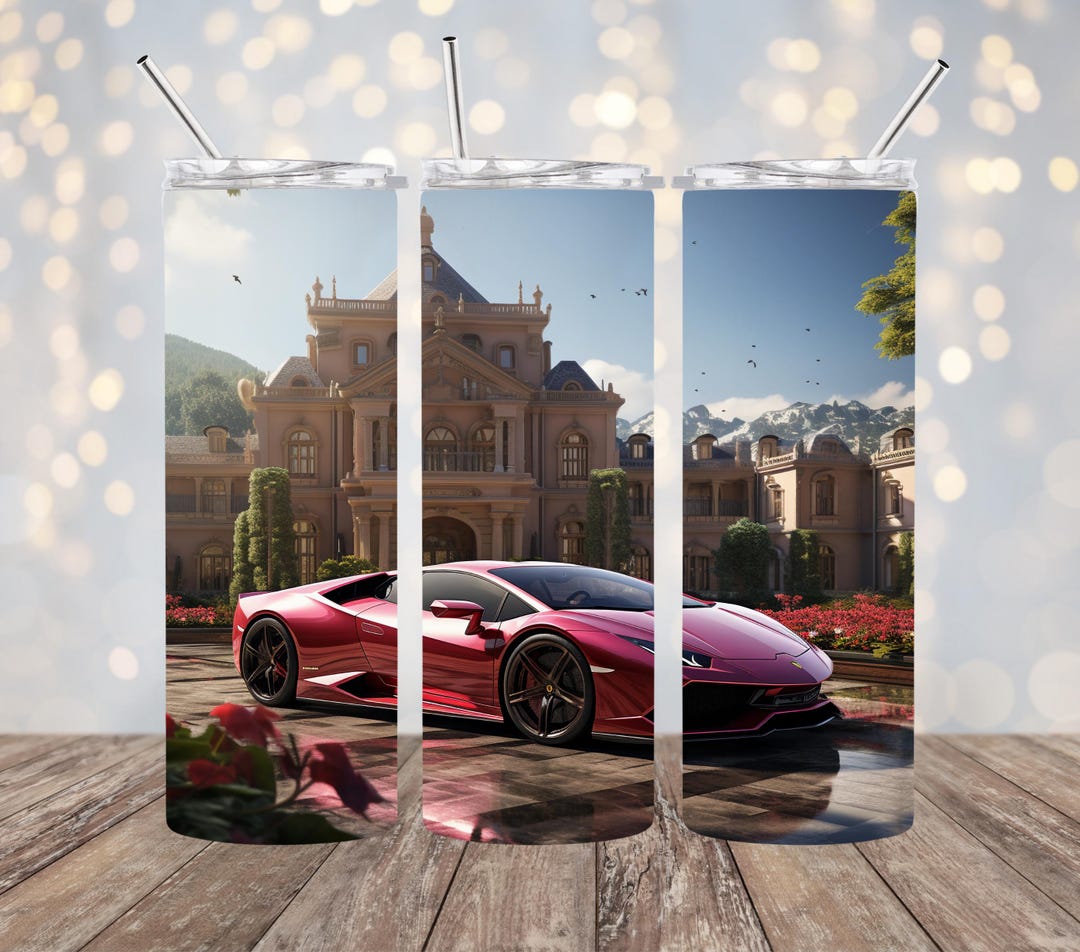 Watercolor Car Mansion Tumbler Wrap: 20 Oz Skinny Sublimation Design ...
