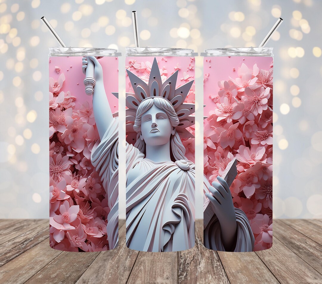 Statue of Liberty Pink Flower 20oz Tumbler Design (PNG Digital Download ...