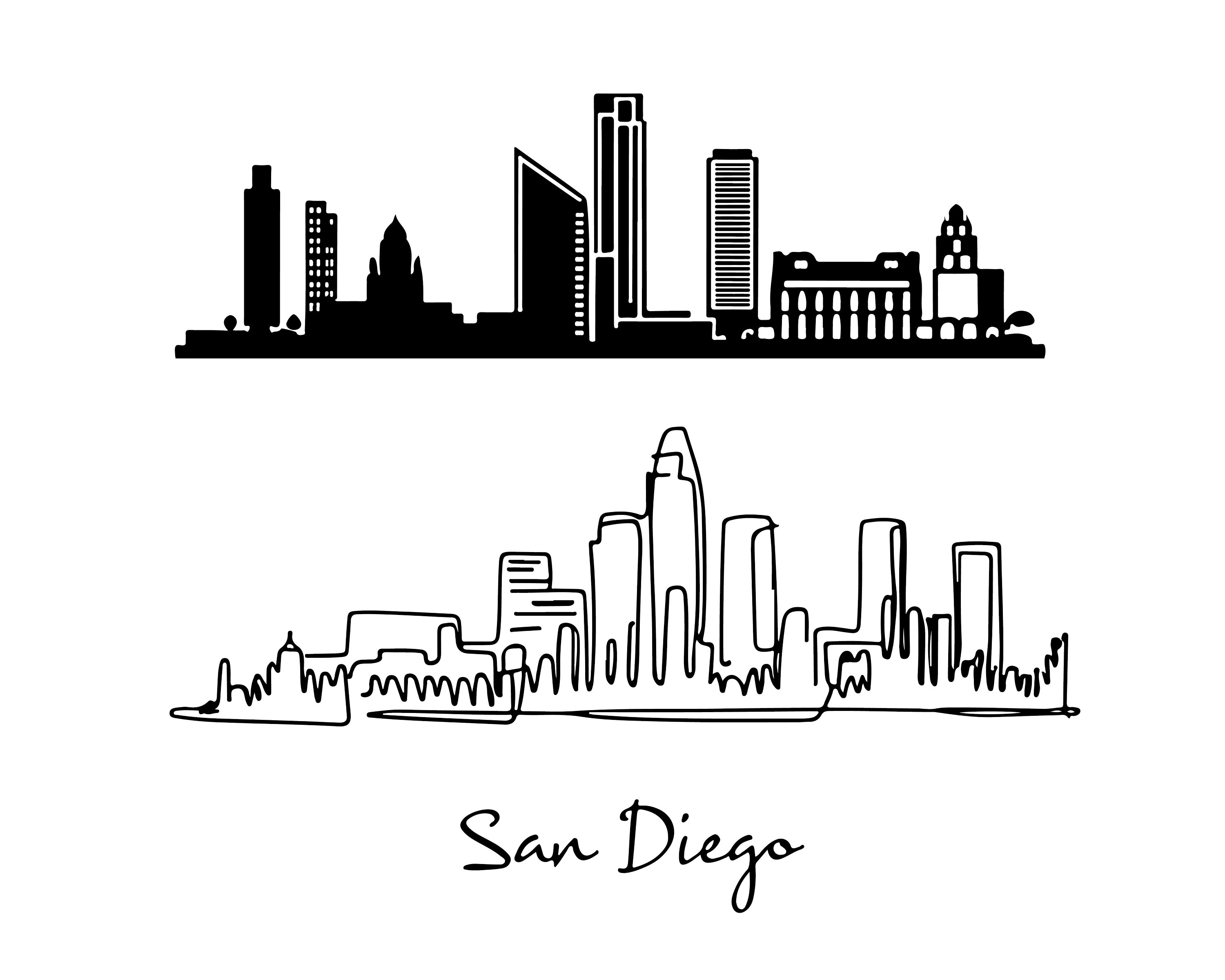 San Diego Skyline Silhouette SVG , San Diego Outline , Continuous Line ...