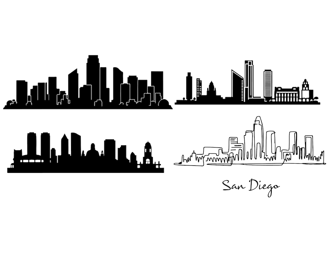 San Diego Skyline Silhouette SVG , San Diego Outline , Continuous Line ...