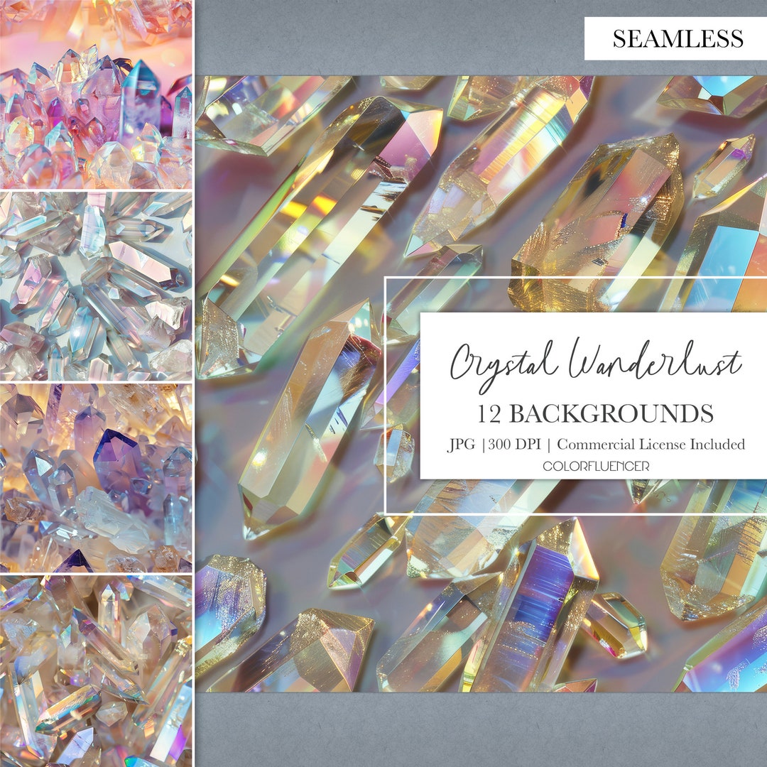 Crystal Digital Paper | Iridescent Crystals and Quartz Seamless Pattern ...