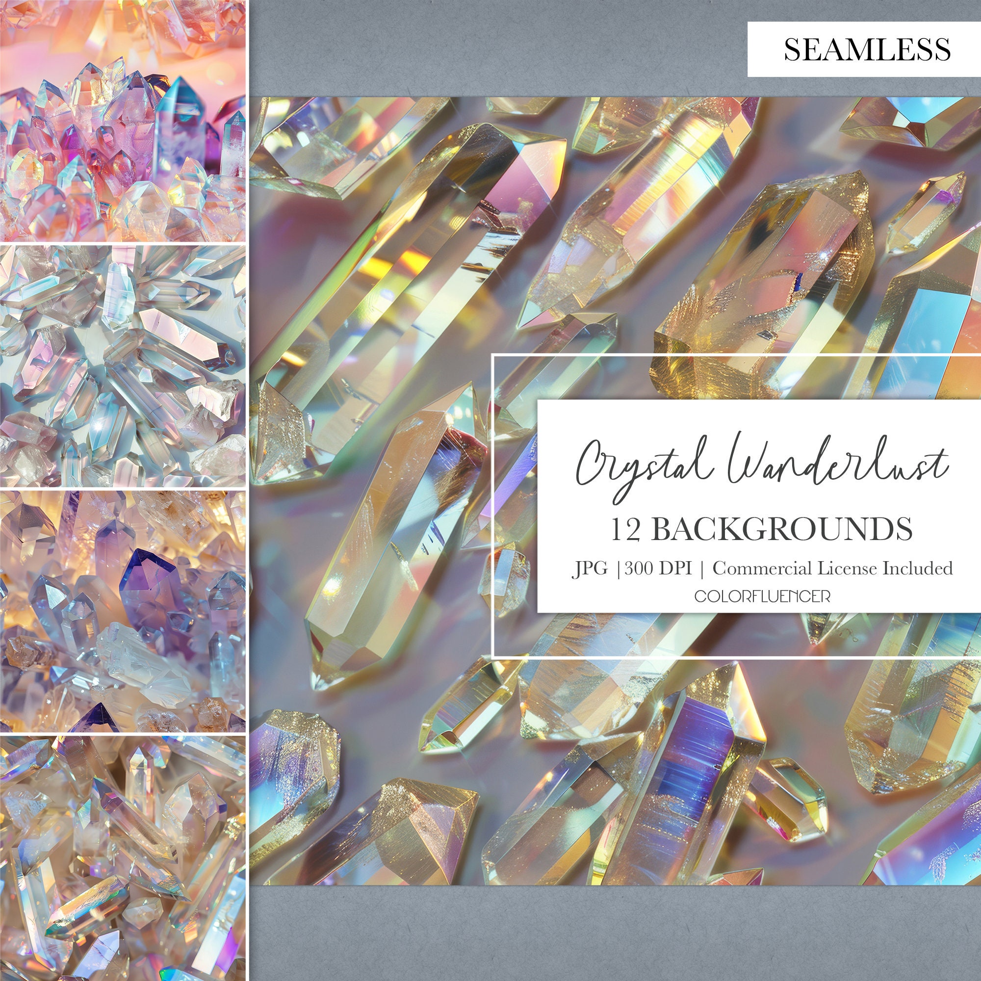 Crystal Digital Paper Iridescent Crystals and Quartz Seamless Pattern ...
