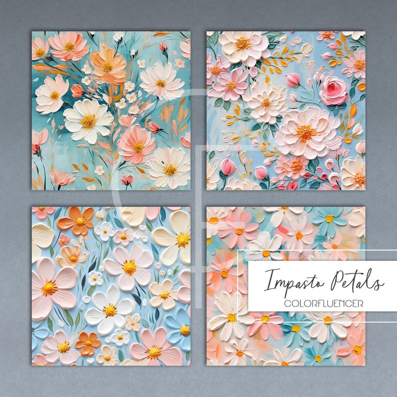 Painted Flowers Seamless Patterns | Impasto Petals | Digital Papers ...