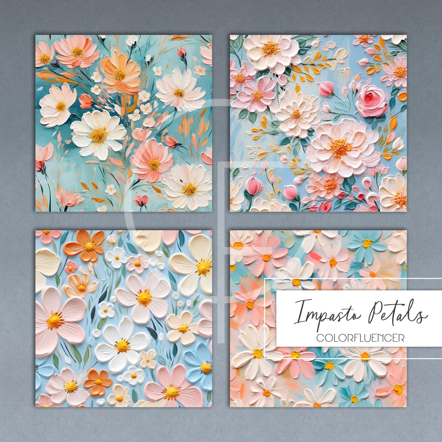 Painted Flowers Seamless Patterns | Impasto Petals | Digital Papers ...