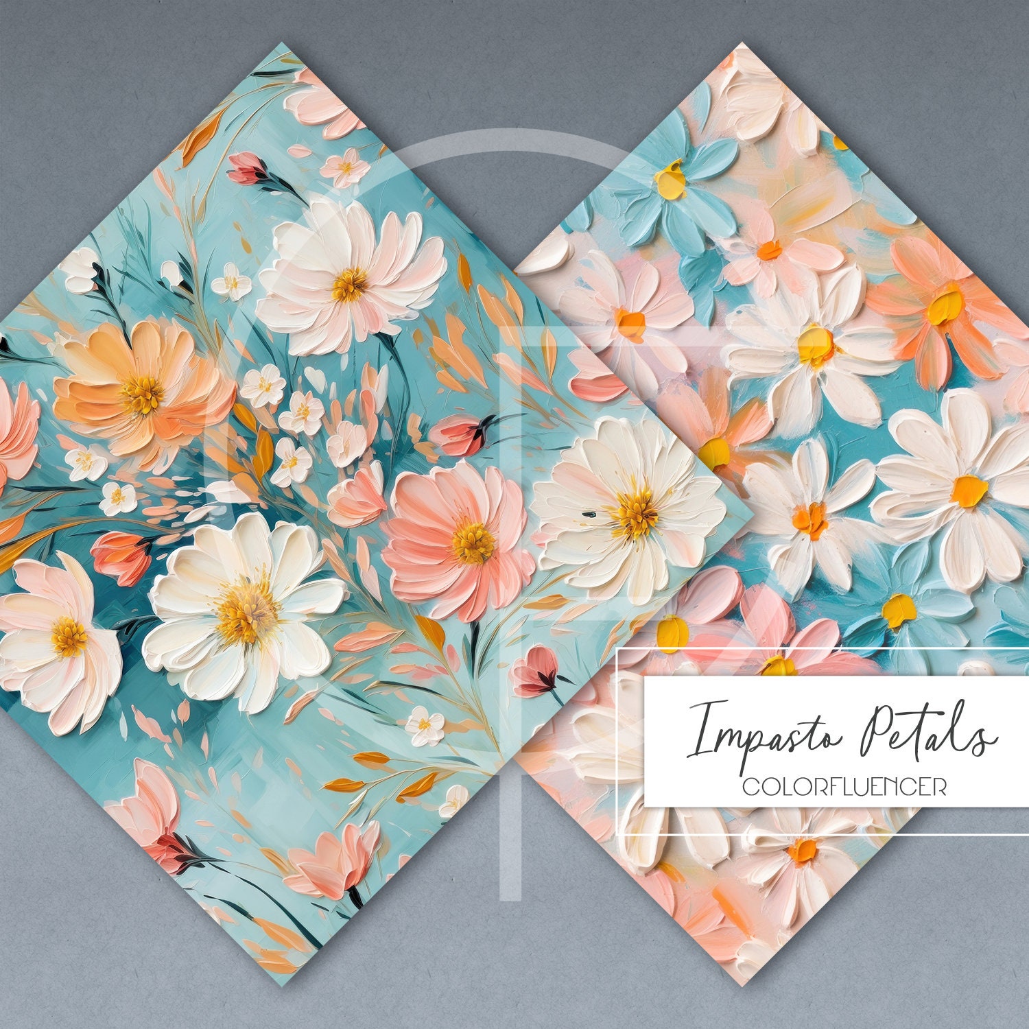 Painted Flowers Seamless Patterns | Impasto Petals | Digital Papers ...