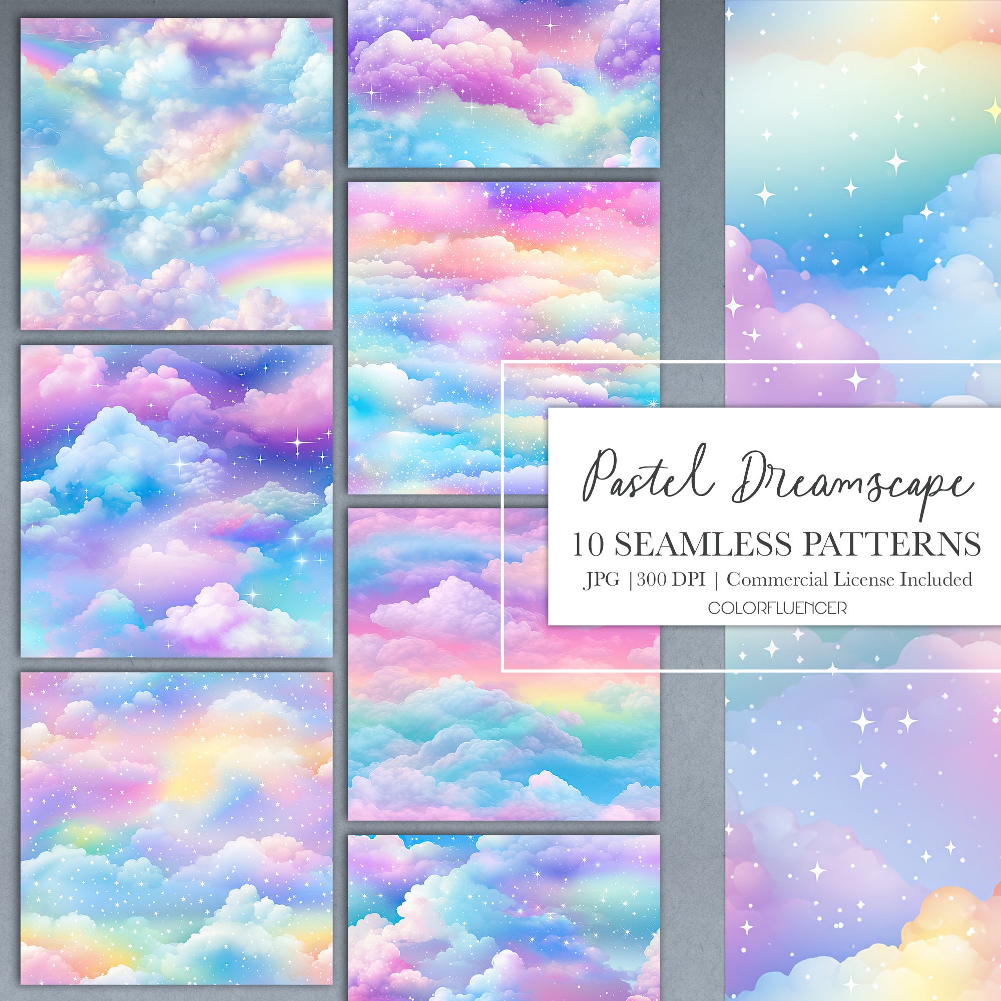 Clouds Seamless Patterns Sky Clouds Backgrounds, Rainbow Colors Pastel ...