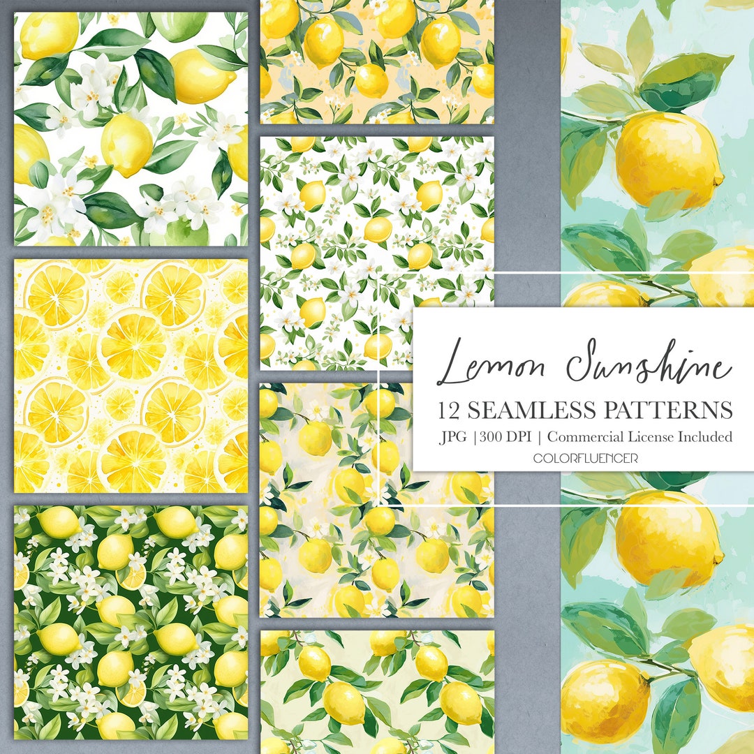 Citrus Seamless Patterns | Lemon Meyer Prints | Digital Papers ...