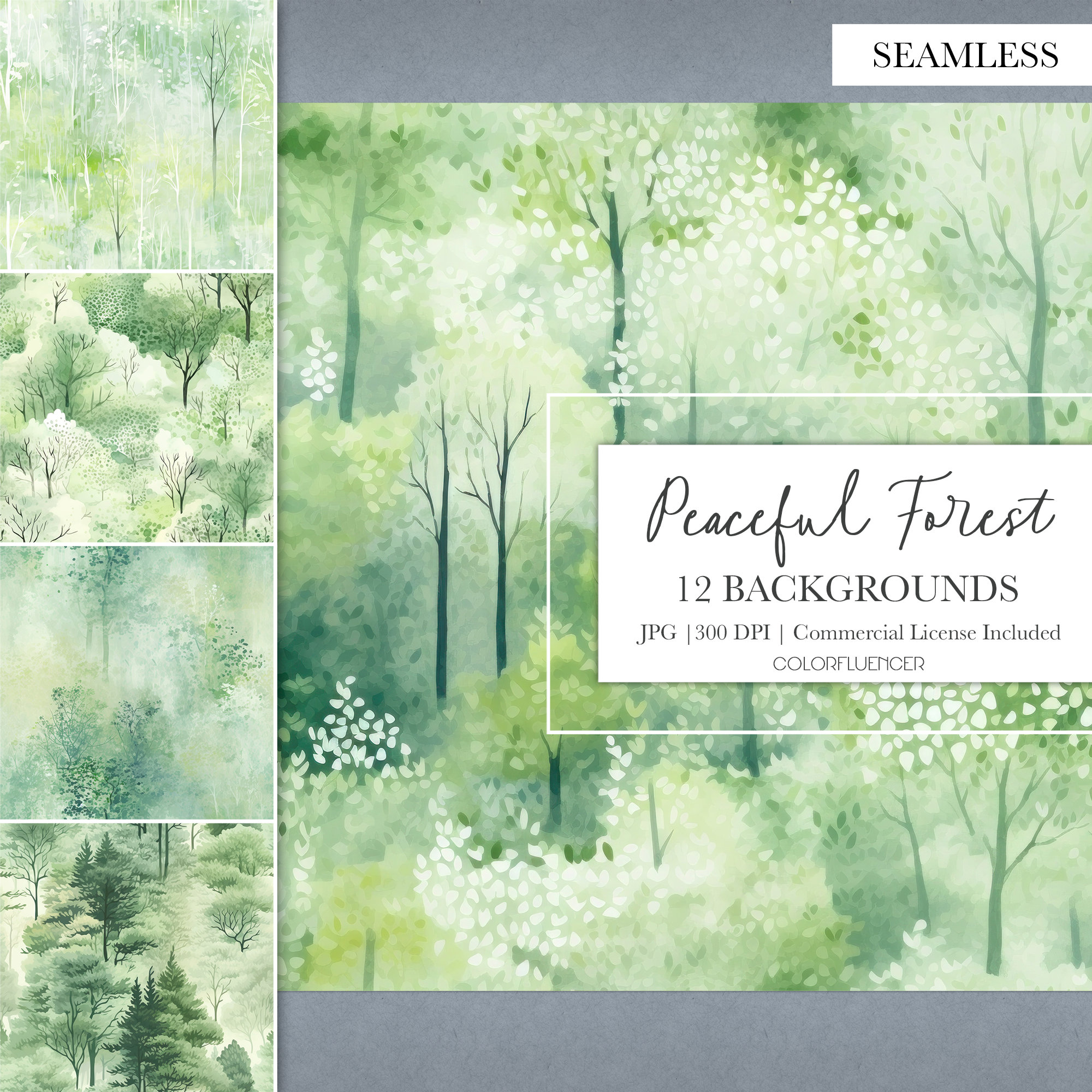 Forest Backgrounds Watercolor Peaceful Forest Digital Papers Seamless ...