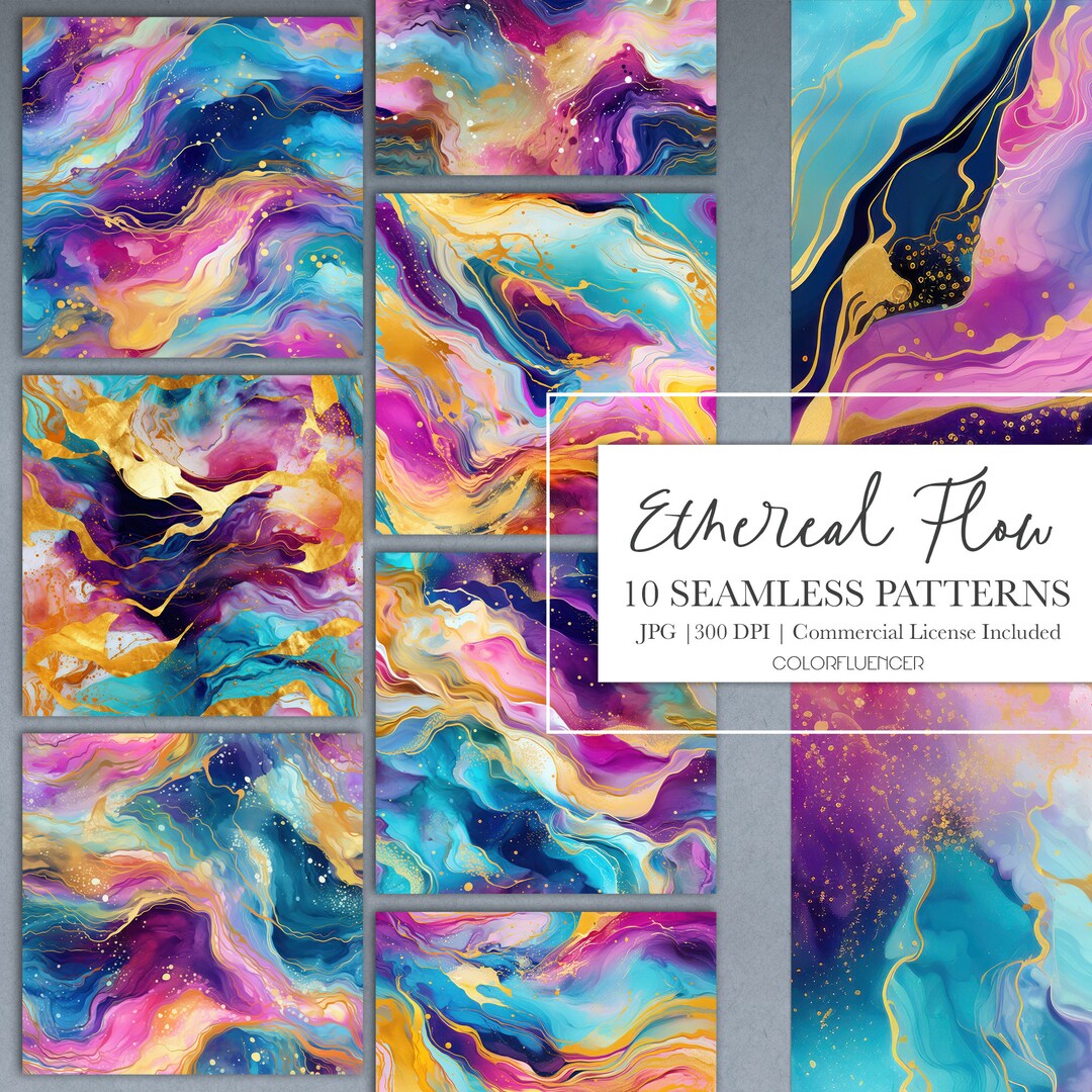 Abstract | Seamless Patterns | Ethereal Flow | Digital Papers | Sublimation Designs | Agate ...