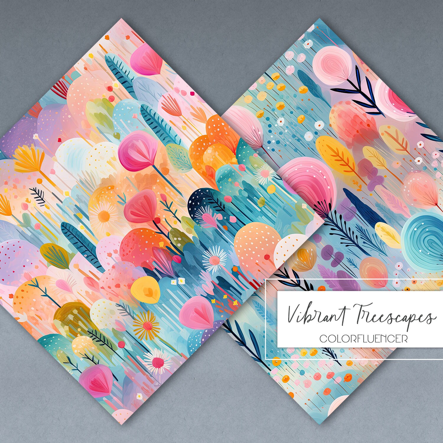 Colorful Backgrounds Vibrant Treescapes Digital Papers Seamless Pattern ...