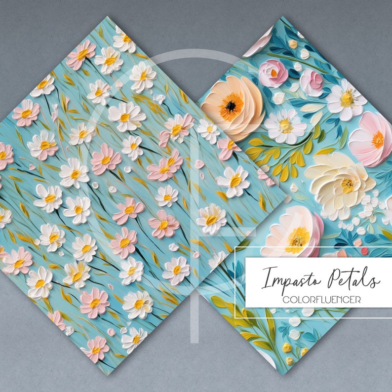 Painted Flowers Seamless Patterns Impasto Petals Digital Papers ...