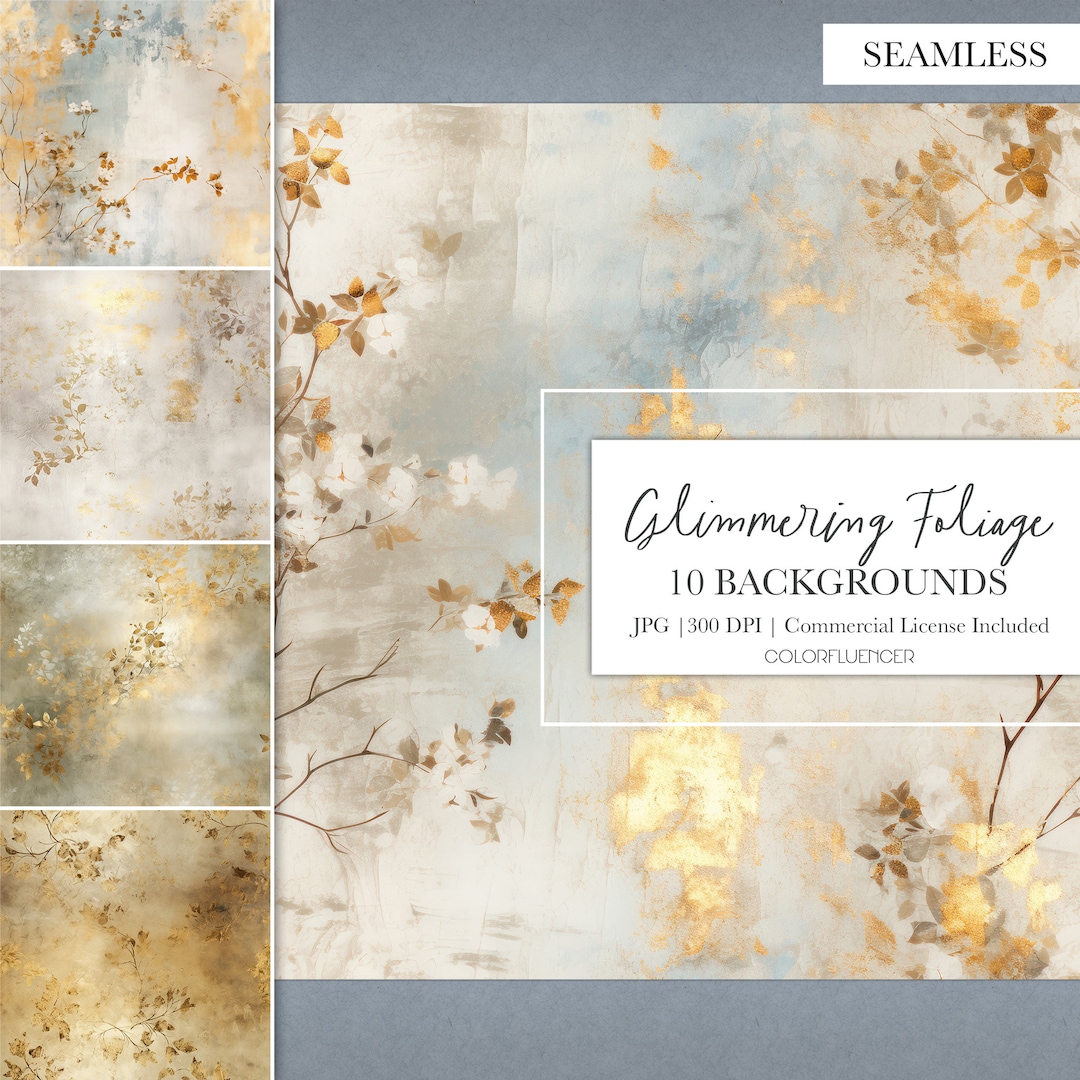 Golden Seamless Pattern | Elegant Backgrounds | Glimmering Foliage ...