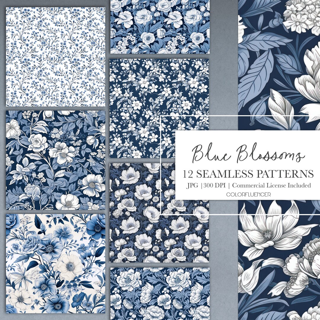 Porcelain Seamless Patterns | Blue Blossoms | Digital Papers ...