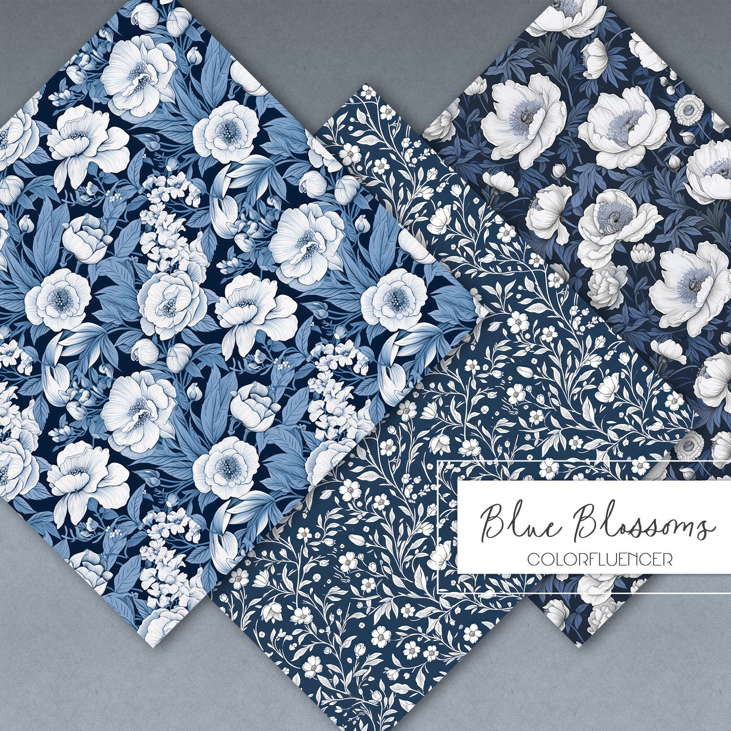 Porcelain Seamless Patterns Blue Blossoms Digital Papers Sublimation ...