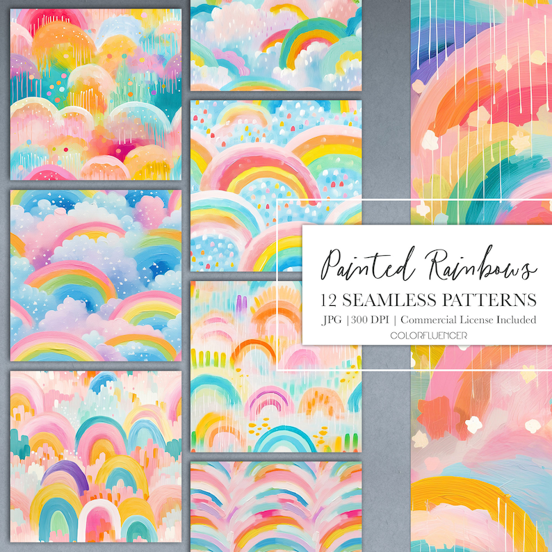 Rainbow Backgrounds | Painted Rainbows | Digital Papers | Seamless ...