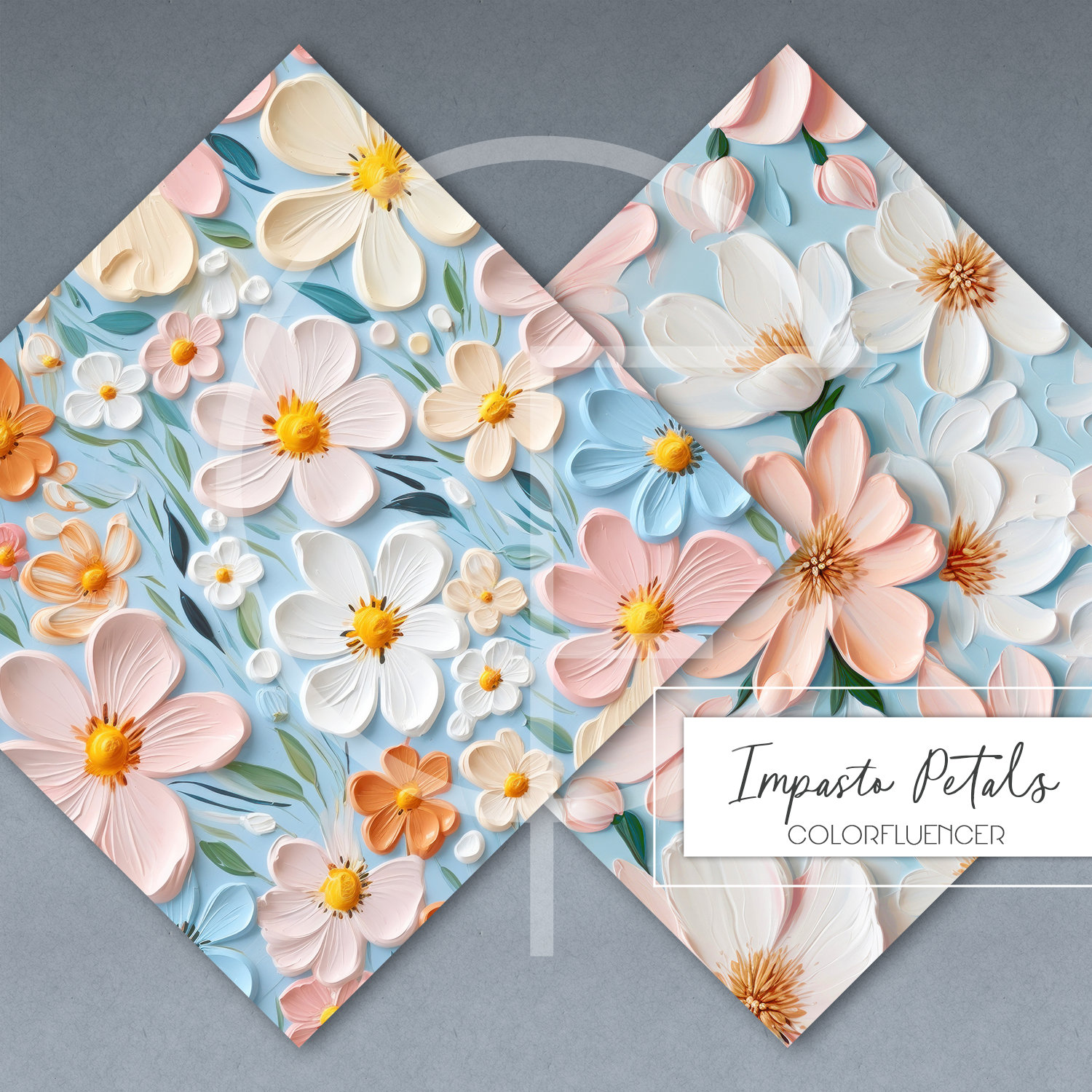 Painted Flowers Seamless Patterns | Impasto Petals | Digital Papers ...