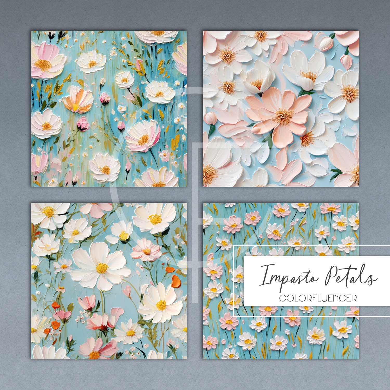Painted Flowers Seamless Patterns | Impasto Petals | Digital Papers ...